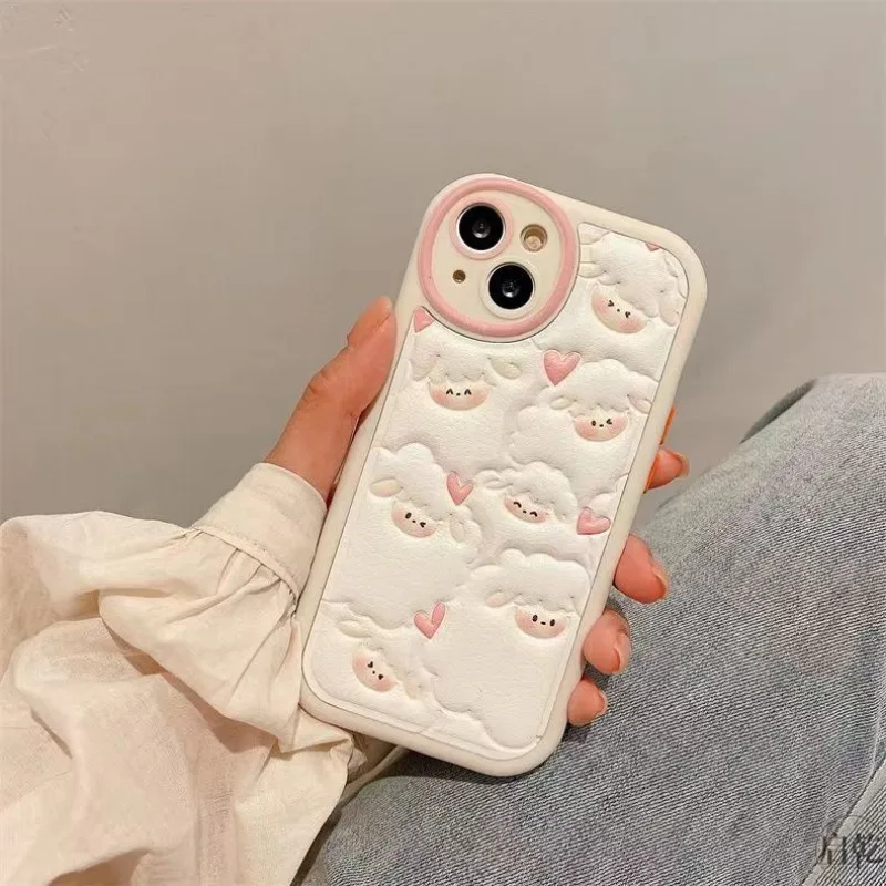 3D Kawaii Cute Little Sheep Phone Case Leather Anti-fall Soft Shell For ...