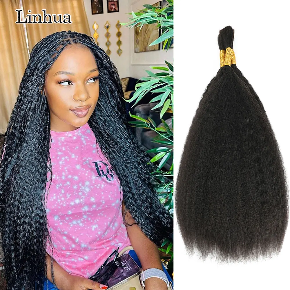 Linhua-Kinky-Straight-Bulk-Cabelo-Humano-para-tran-ar-Boho-Tran-as ...