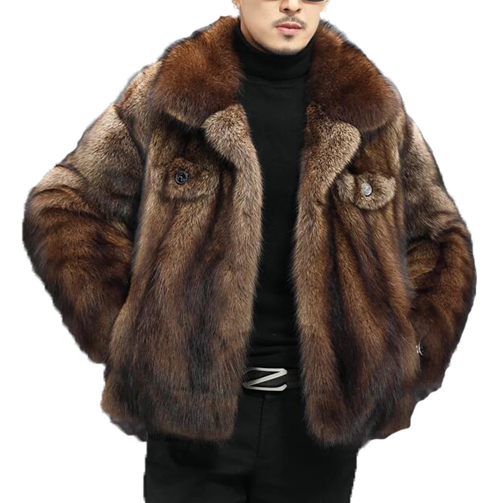 Denny&Dora Mens Brown Mink Fur Coat Leather Jacket Fur Jacket Winter ...