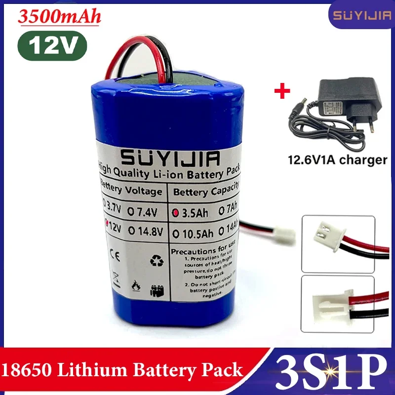 18650-3S1P-3500mAh-Rechargeable-Lithium-Battery-Pack-12V-3A-Built-in ...