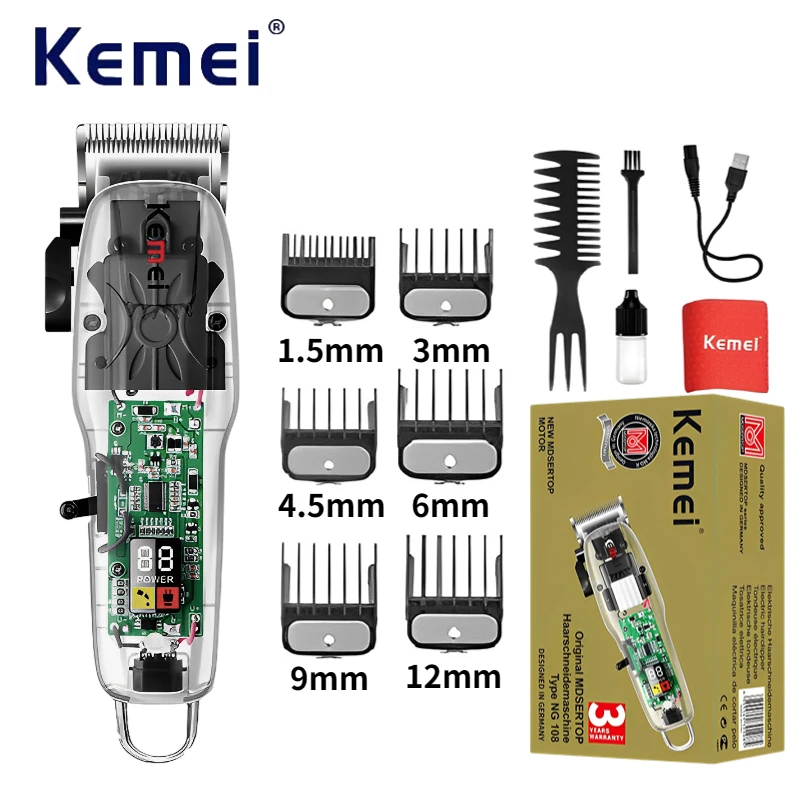Kemei-Hair-Trimmer-LED-Display-Hair-Clipper-Transparent-Hair-Cutting ...