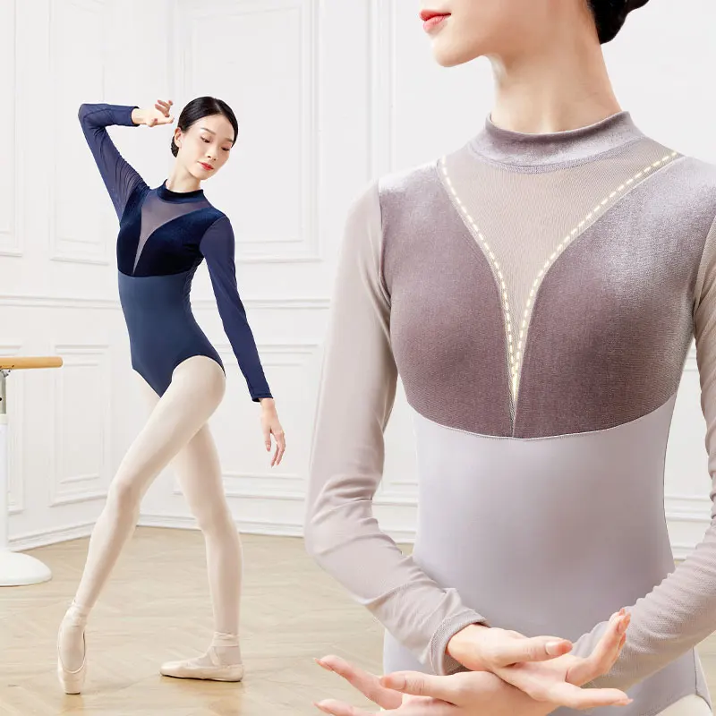 Woman Ballet Leotards Gymnastic Dance Leotards Velvet Splice Long ...