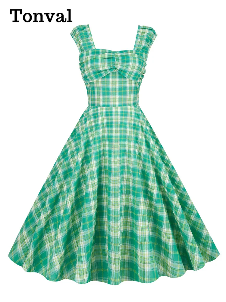 Tonval-Square-Neck-Ruched-Bust-High-Waist-50s-Rockabilly-Dresses-for ...