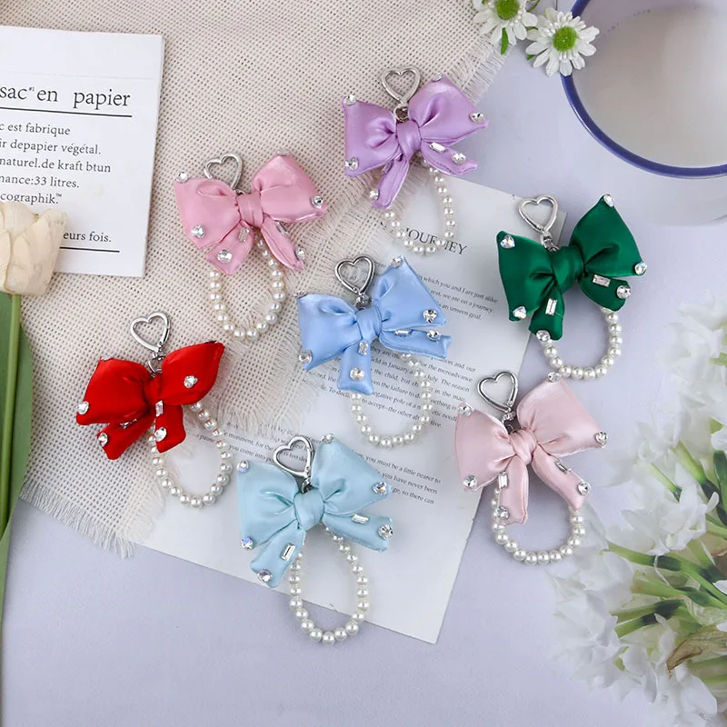Imitation Pearl String Bow Key Chain Three-Dimensional Color Mobile ...