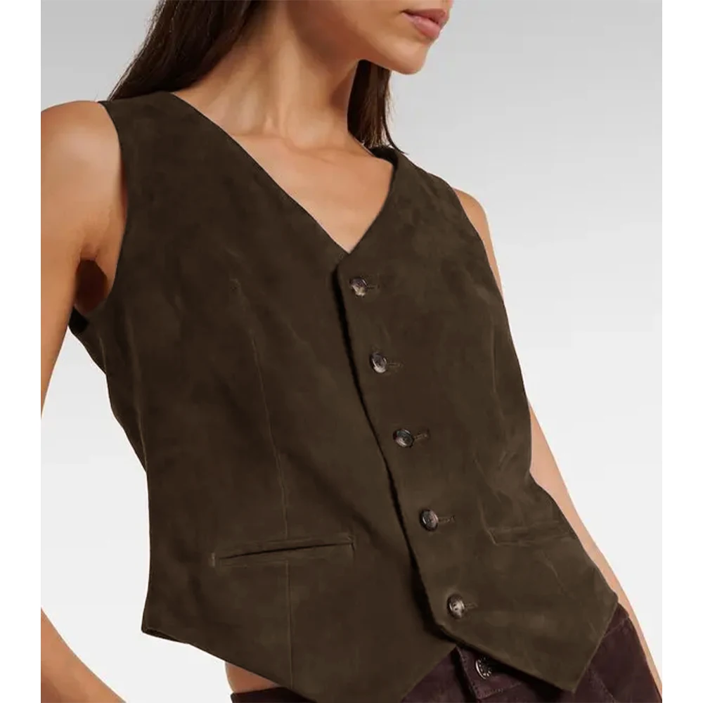 Women's Jackets Waistcoat Modern Stylish Brown Casual Vest Top Suede ...