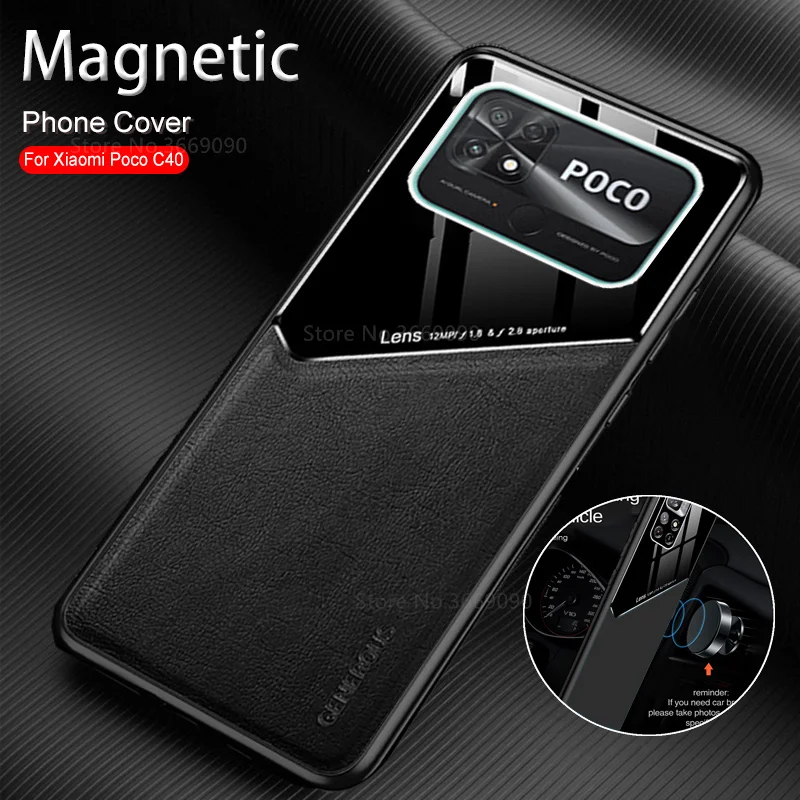 Xiomi funda pococ40 con textura de cuero para coche, carcasa magnética ...