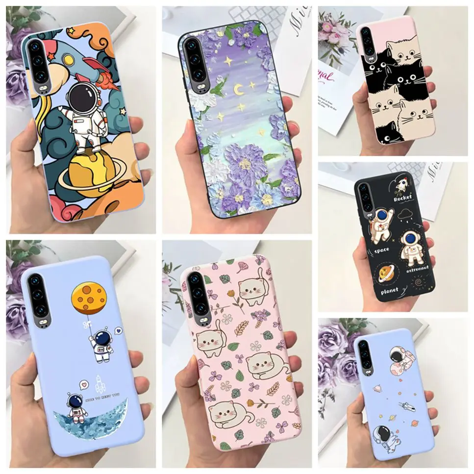 New For Huawei P30 ELE-L29 Case Cartoon Cat Astronaut Soft Silicone ...