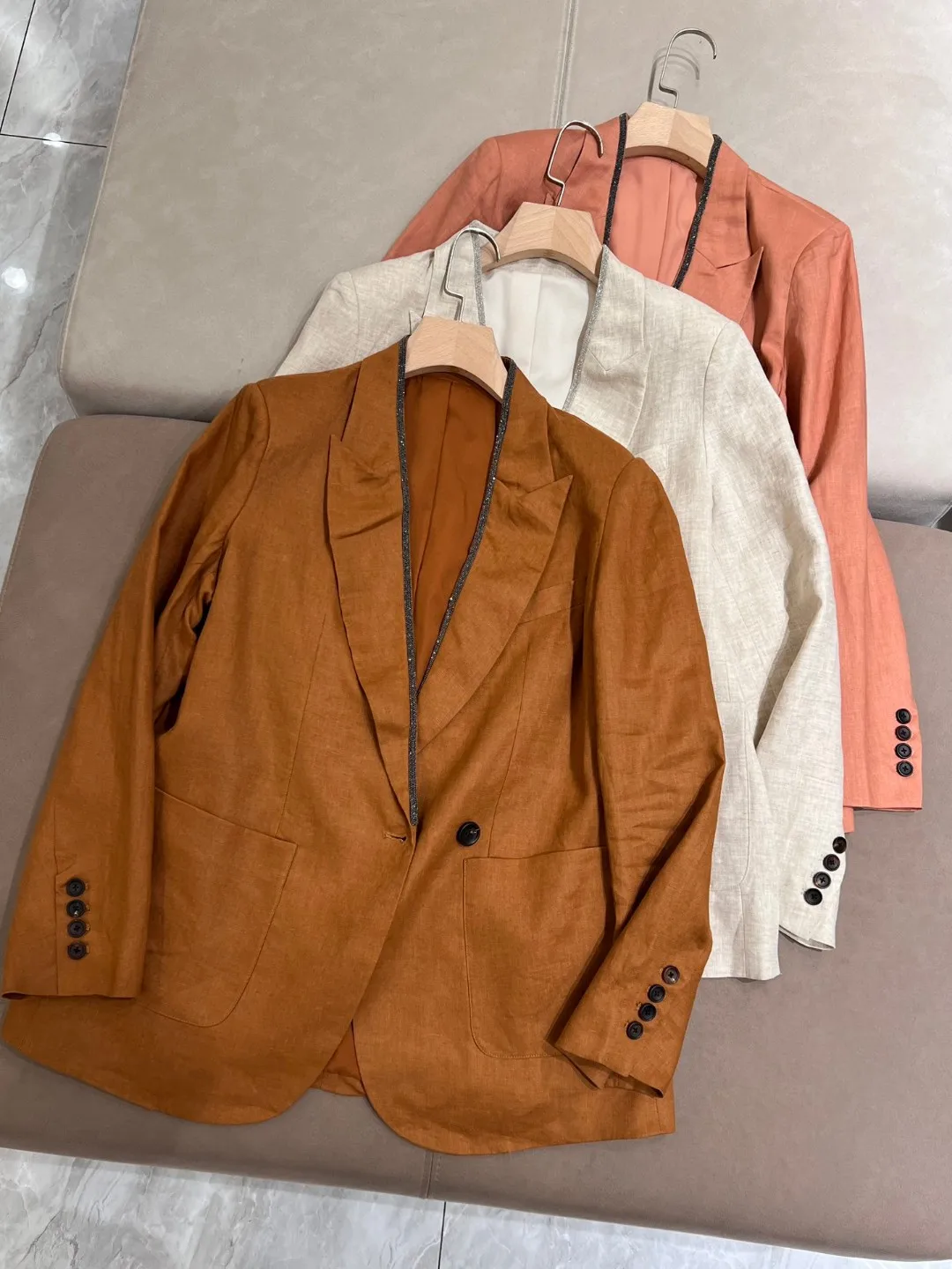 Spring summer linen exquisitely trimmed office casual jacket ...