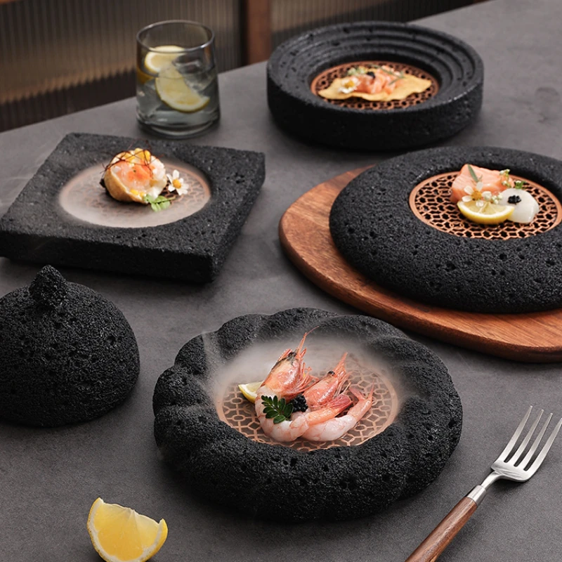 Creative Volcano Stone Plate Japanese Hotel Tableware Sushi Set Plate ...