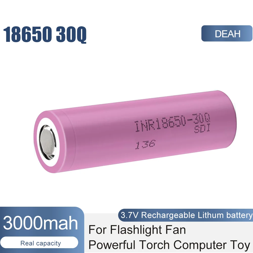오리지널 INR18650 30Q 3.7V 충전식 리튬 이온 배터리 30A 방전 삼성 INR18650 손전등 자동차 LED 조명 램프, 충전식 리튬 이온 배터리 30A ...