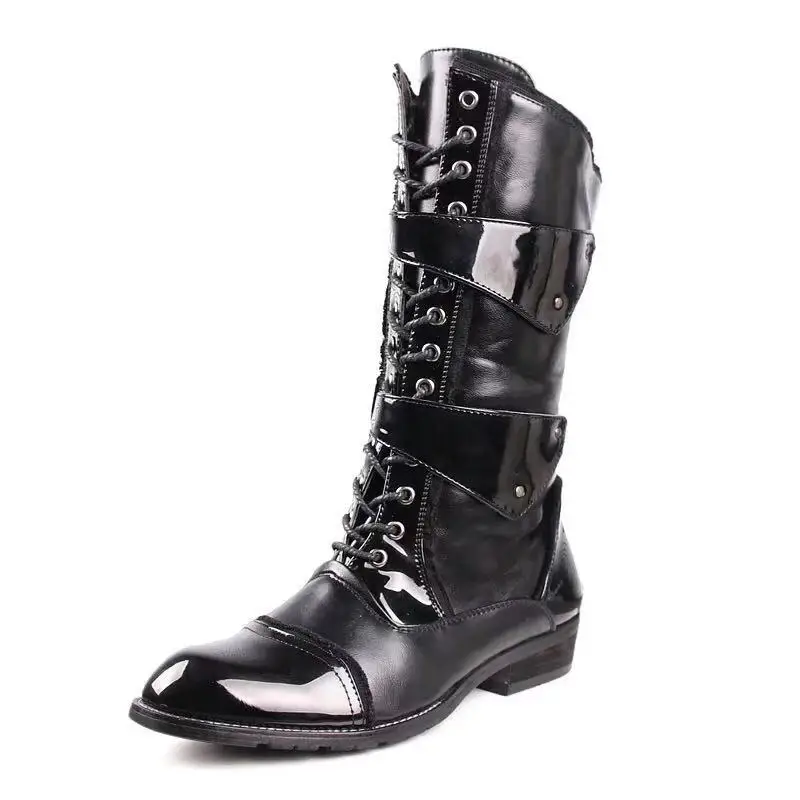 Moda High Top Homens Botas Rebite Estilo Punk Botas Longas Confortáveis ...