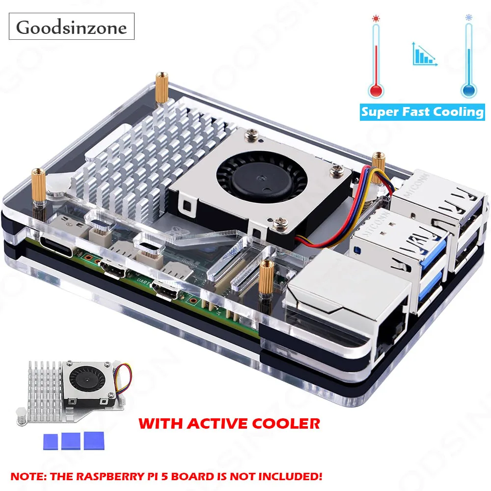 Raspberry Pi 5ชั้นเคสพร้อมชุดทำความเย็น, พัดลมไองานเคสป้องกันชุดกล่อง ...