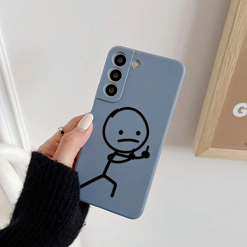Funny Middle Finger Cute Man Liquid Silicon Case For Samsung Galaxy S24 S23 S22 Ultra S21 S20 FE ...
