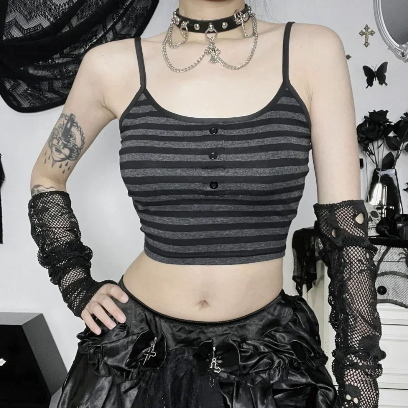 Goth-Punk-Striped-Button-Cami-Top-Women-Summer-Y2K-Clothes-Grunge-High ...