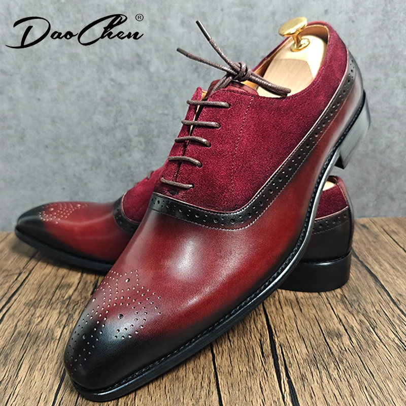 LUXURY-MEN-S-OXFORD-SHOES-RED-BLACK-SUEDE-PATCHWORK-DRESS-FORMAL-CASUAL ...