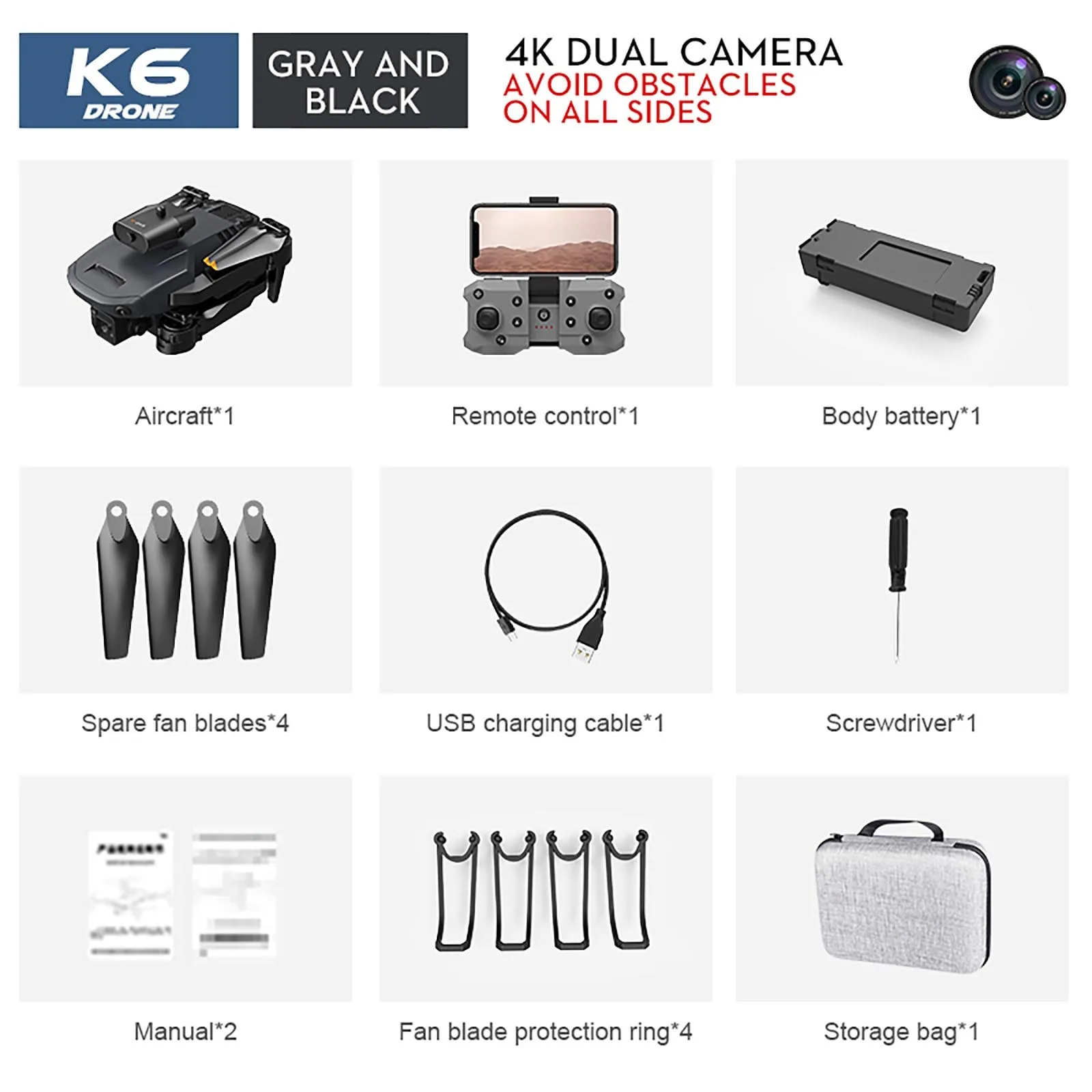 K6 Mini Drone With 4K Dual Camera Wifi FPV 360 Degree Infrared Obstacle ...