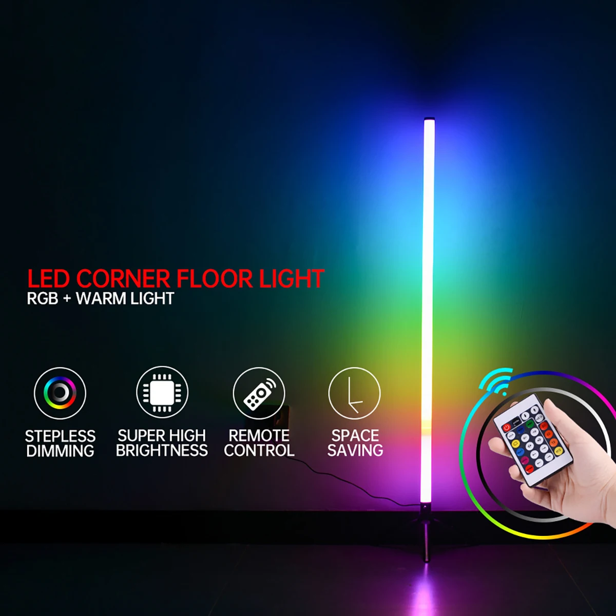 133CM RGB LED Floor Lamp Smart Remote Control Modern Corner Floor Lamp ...