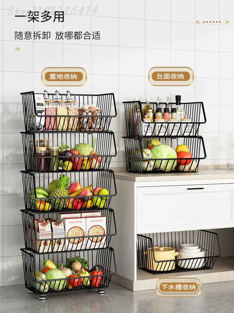 Kitchen Shelf Floor to ceiling Multi layer Movable Household Trolley ...