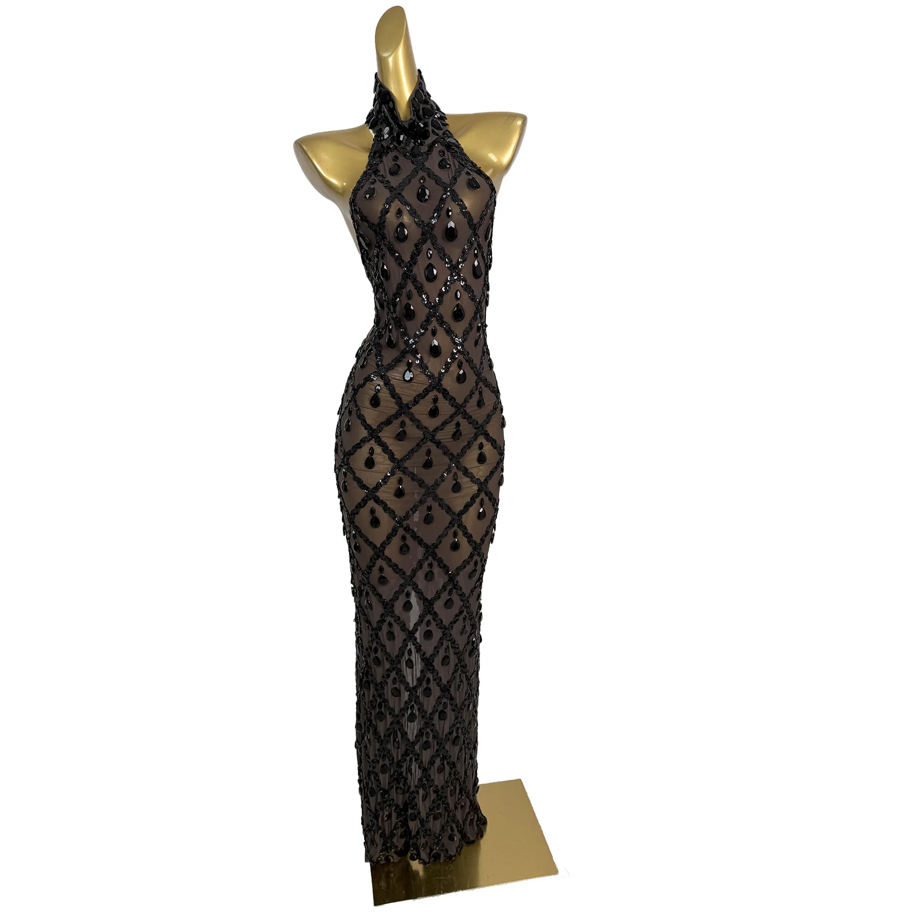 Shiny See Through Crystal Banquet Party Bodycon Dress Women Dinner Gown ...
