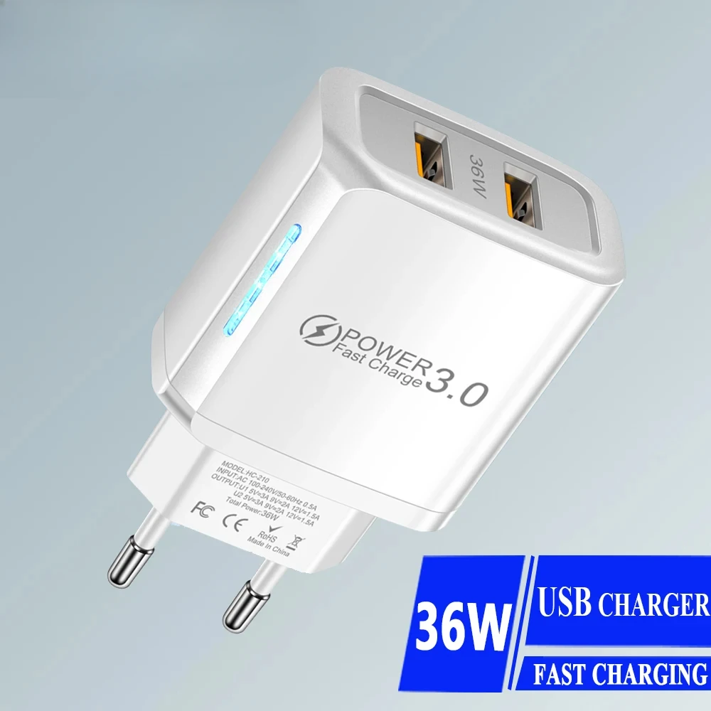 USB Charger 36W Real Fast Charging High Speed Quick Charge QC3.0 Mobile ...