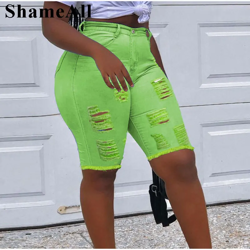 Sexy-Ripped-Skinny-Jeans-Shorts-Fluorescent-Destroyed-Holes-Stretch ...