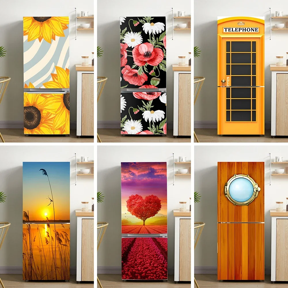 Illustration-Flower-Printed-Fridge-Door-Sticker-Waterproof-PVC ...