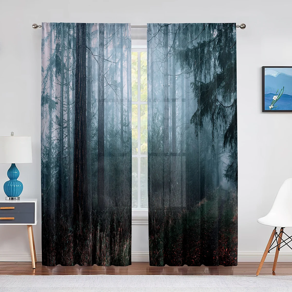Trees-Forest-Mystic-Foggy-Nature-Woodland-Sheer-Voiles-Curtain-for ...