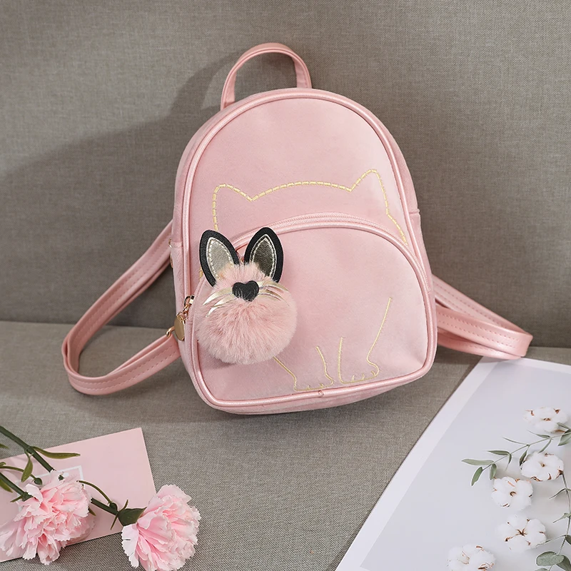 Cat-Embroidery-Mini-Toddler-Backpack-Versatile-Fleece-Backpack-Small ...