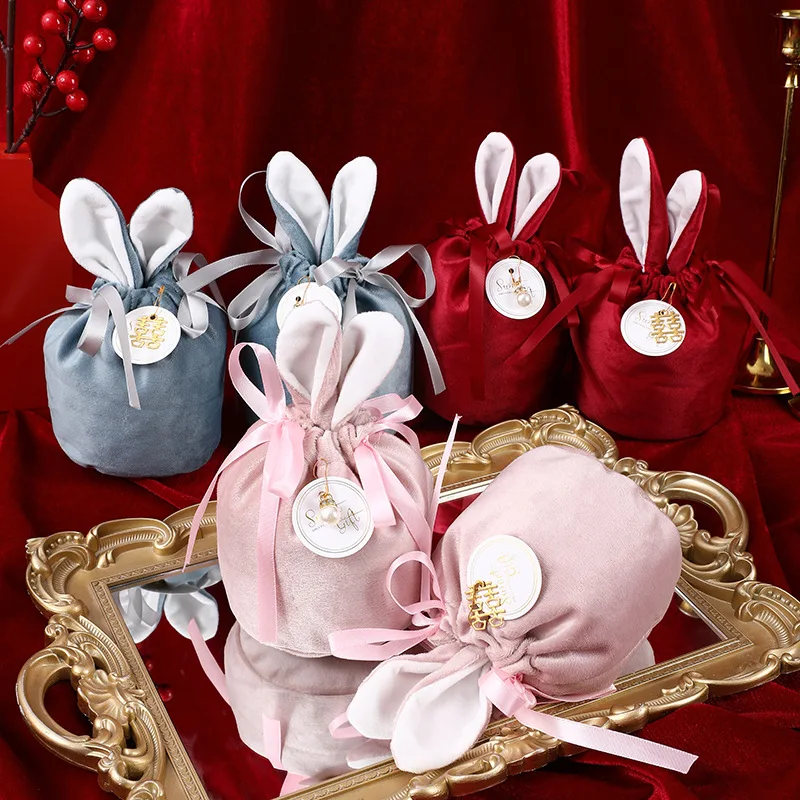 40PCS Creative Easter Bunny Rabbit Bags Ears Velvet Bag Gift Box Sugar ...