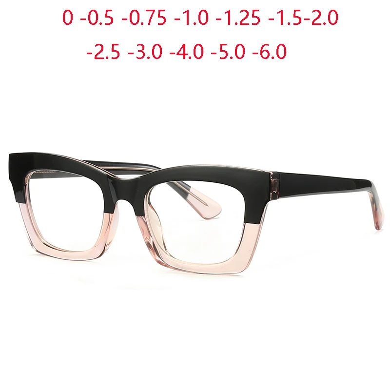Black-Pink-Frame-Square-Nearsighted-Glasses-For-Women-TR90-Anti-Blue ...