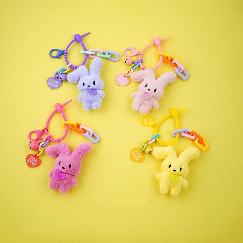 Kawaii Plush Rabbit Keychain Lovely Cartoon Bunny Heart Keyring Cute ...
