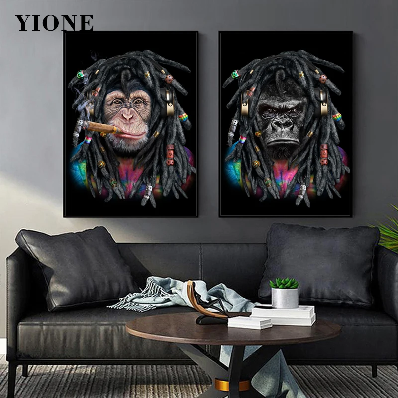 Smoking African Chimpanzee Art Canvas Painting Dreadlocks Baboon Pirate ...