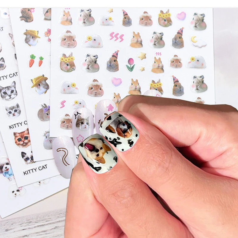 1Sheet-Lovely-Dog-Cat-Animal-Bunny-3D-Nail-Sticker-Kawaii-Self-Adhesive ...