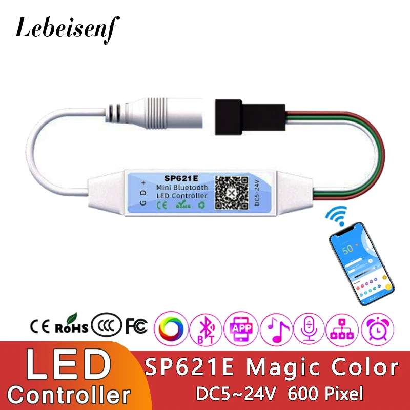 New-SP621E-Mini-Bluetooth-LED-Controller-Smart-APP-Magic-Color-Dimmer-SPI-Addressable-Digital-IC ...