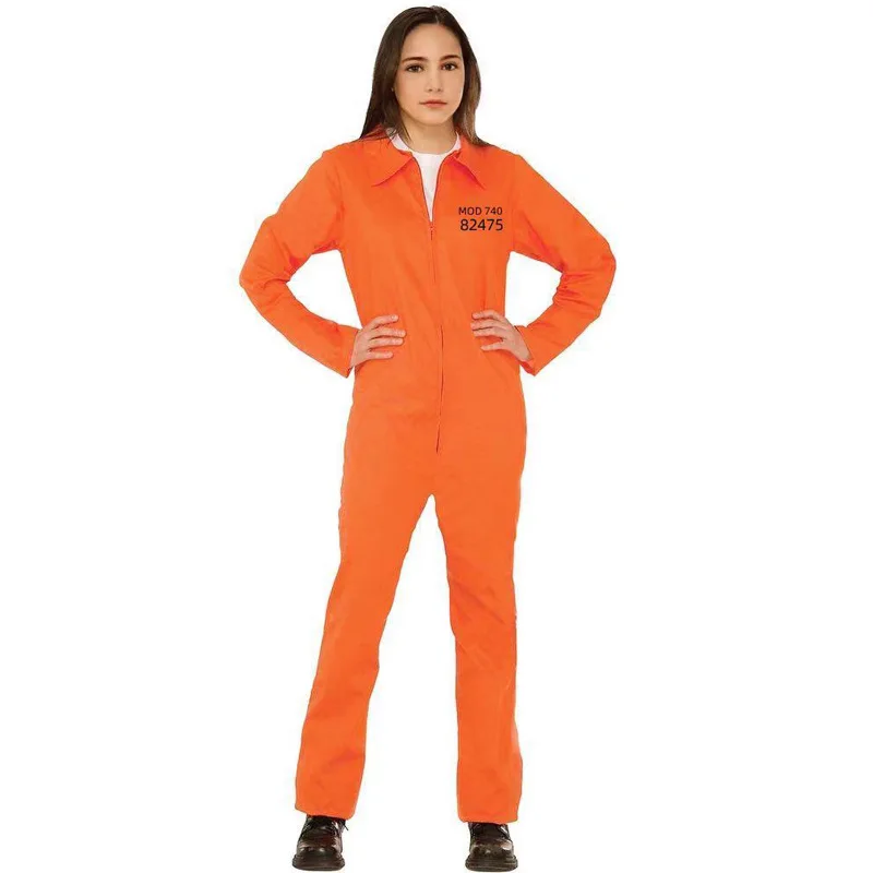 Adult Halloween Prisoner Jumpsuit Women Men Unisex Orange Jail Inmate ...