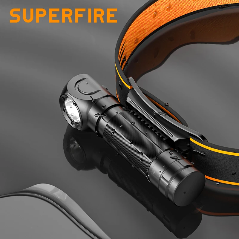 New SUPERFIRE TH04 LED Headlamp USB C Rechargeable 90° Headlight 18650 ...