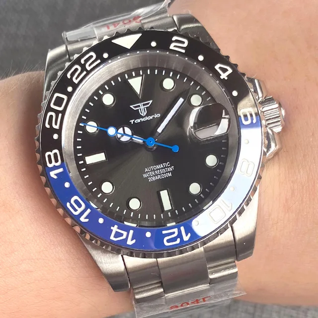 Tandorio NH35 Movt Sunburst Grey SUB Automatic Men Watch Blue Hand ...