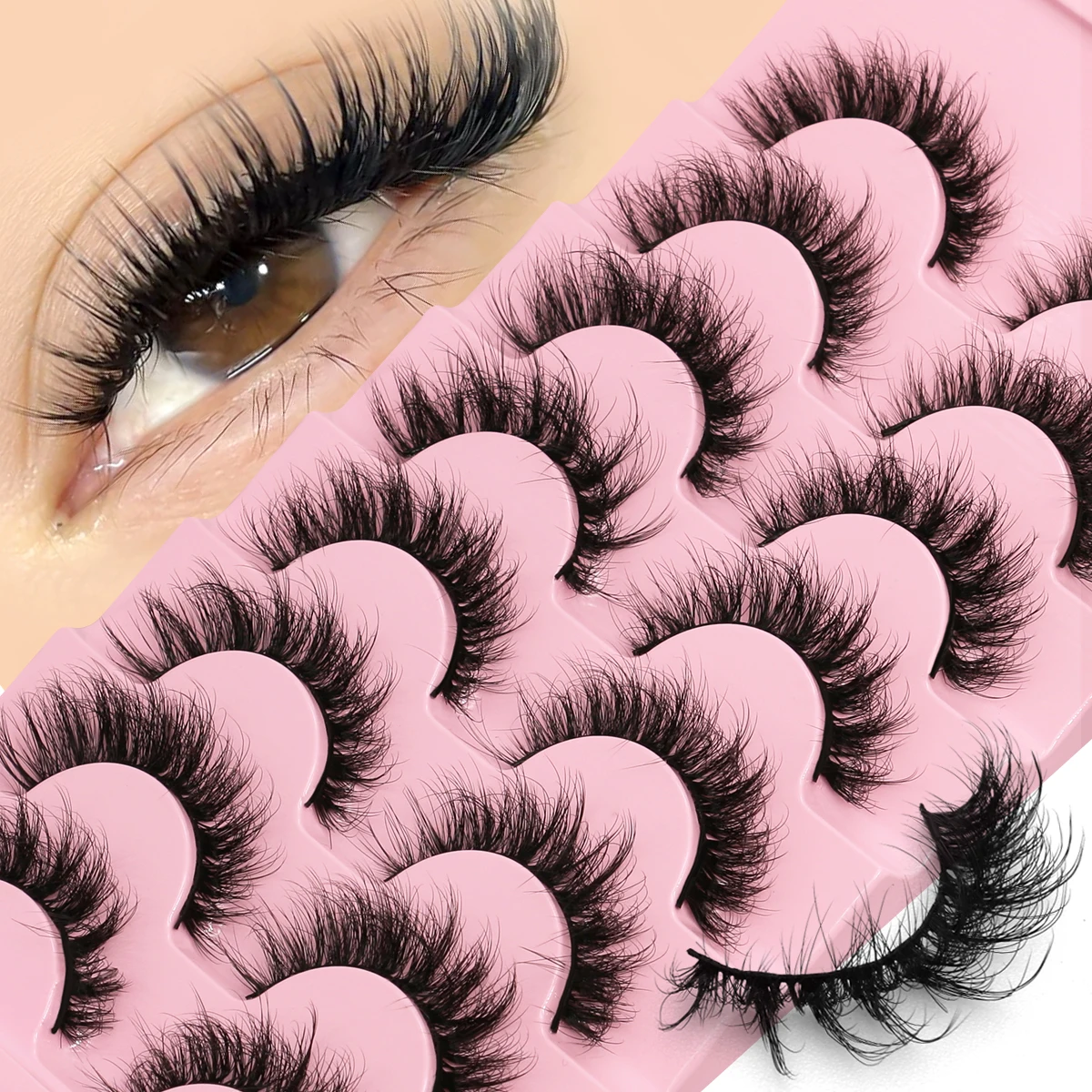 GROINNEYA Eyelashes Cat Eye Lashes Thick Wispy Russian Strip Lashes ...
