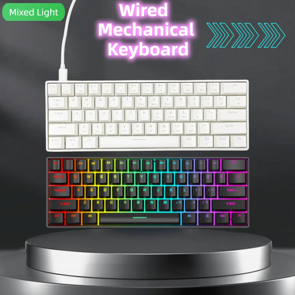 61 Keys Wired Gaming Mechanical Keyboard Mixed Light Brown Blue Red ...