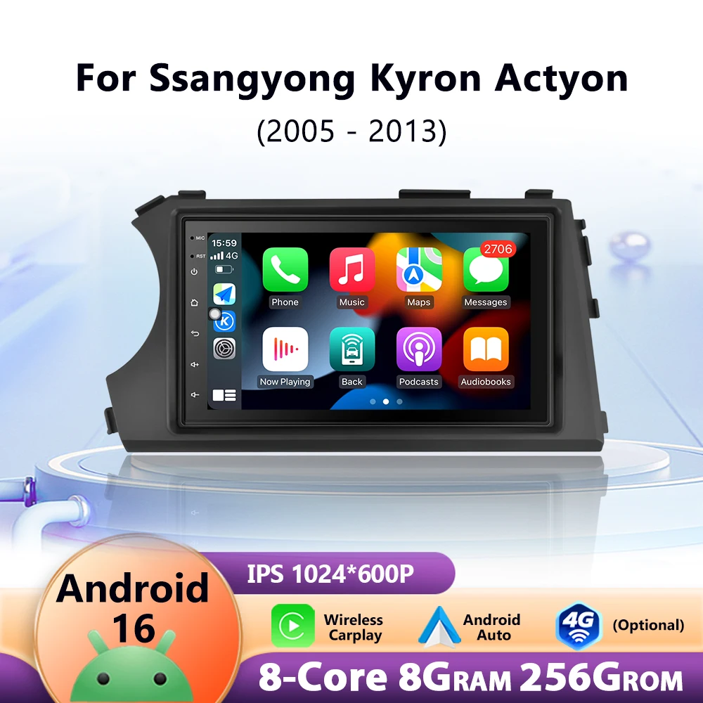 Car Raido Android16 For SsangYong Kyron Actyon 2005 - 2013 Carplay Auto ...