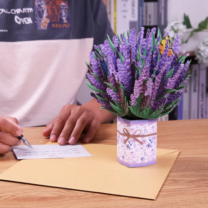 3D-Flower-Greeting-Card-Pop-Up-Excellent-Paper-Lavender-Flower-Cards ...