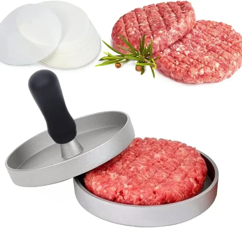 Hamburger-Press-Patty-Maker-Burger-Smasher-Molde-com-100-Papel-De-Cera ...