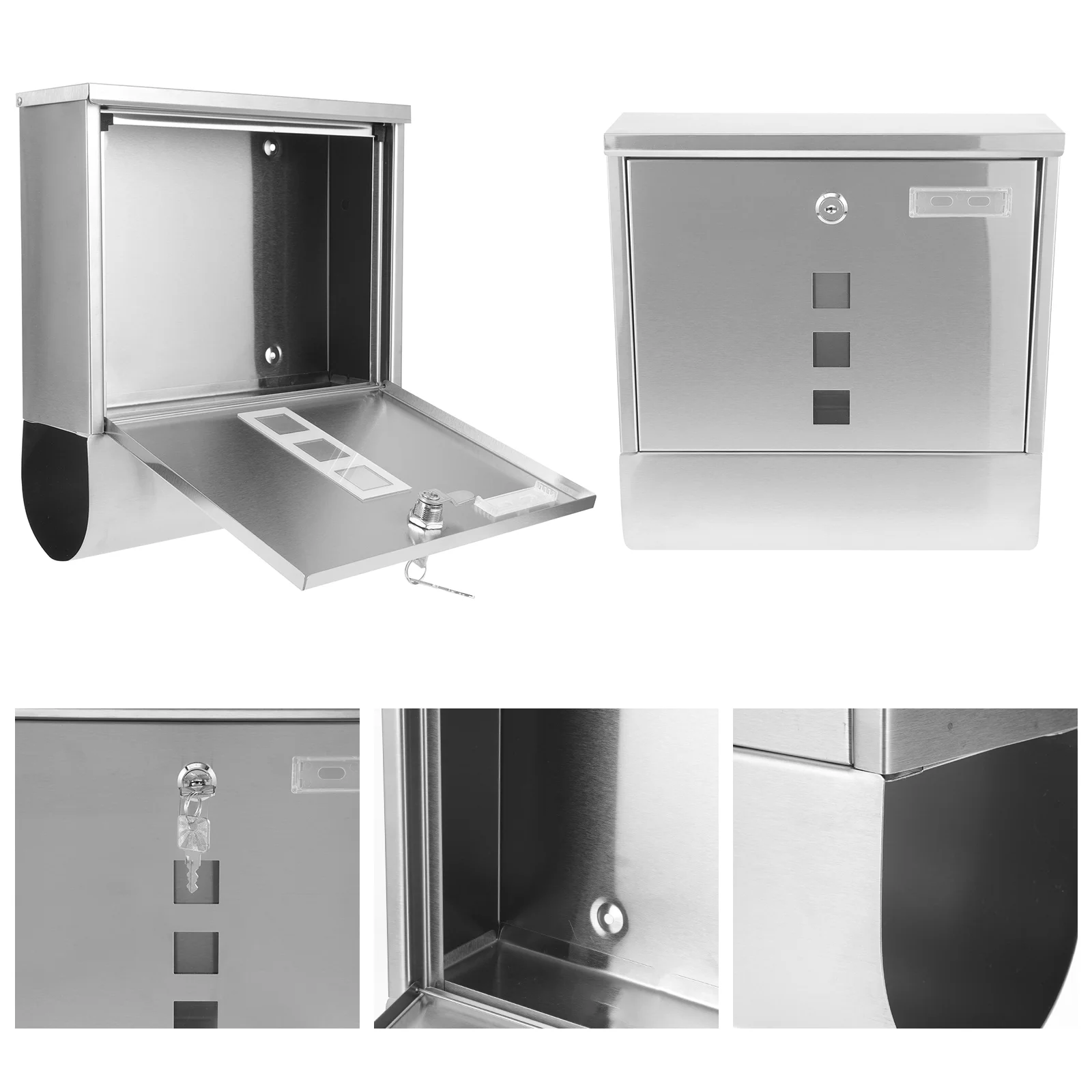 Stainless Steel Newspaper Box Vintage Decor Lock Mailbox Drop Lockable ...