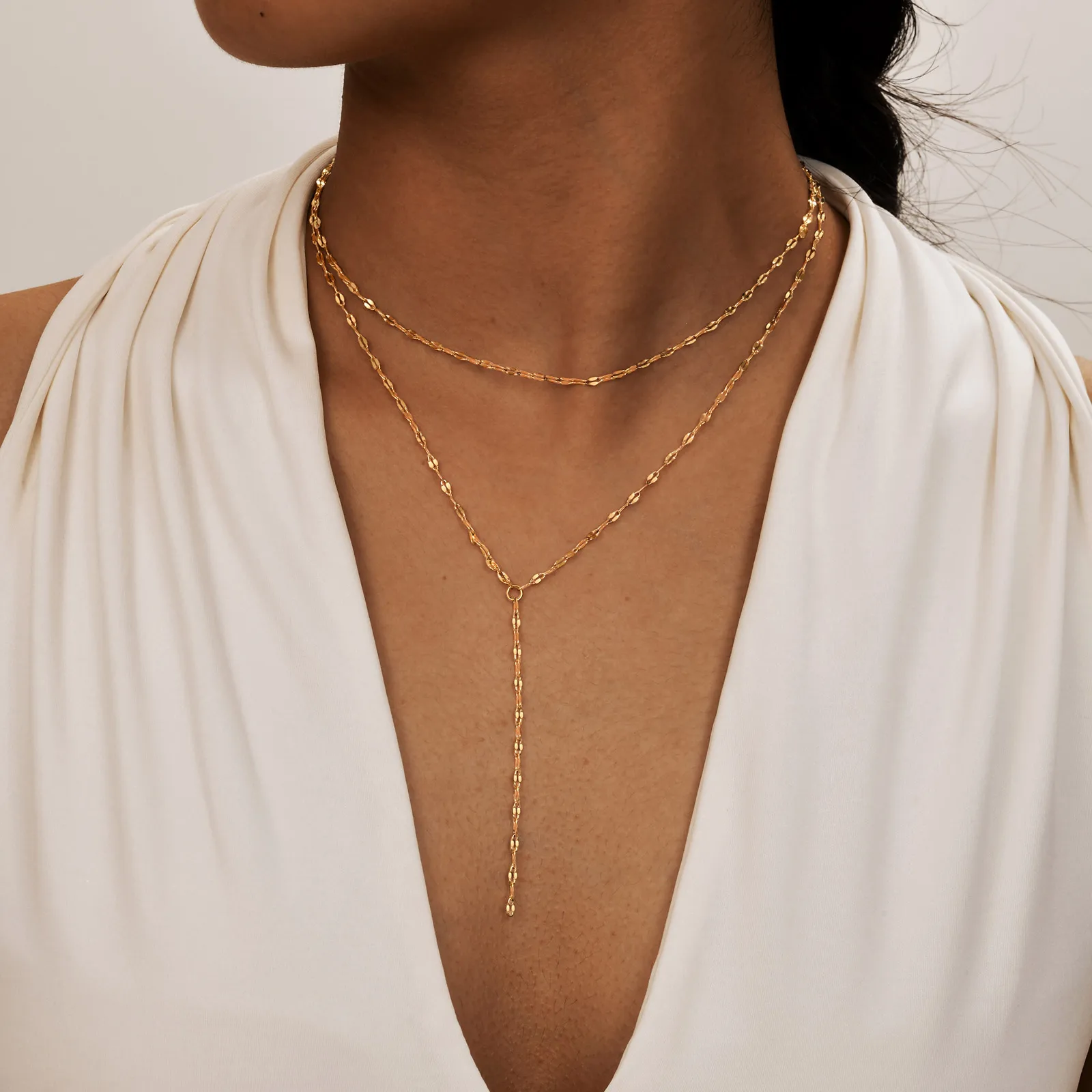 2024-Stainless-Steel-Lip-Chain-Double-Layered-Fringe-Necklace-Gold ...