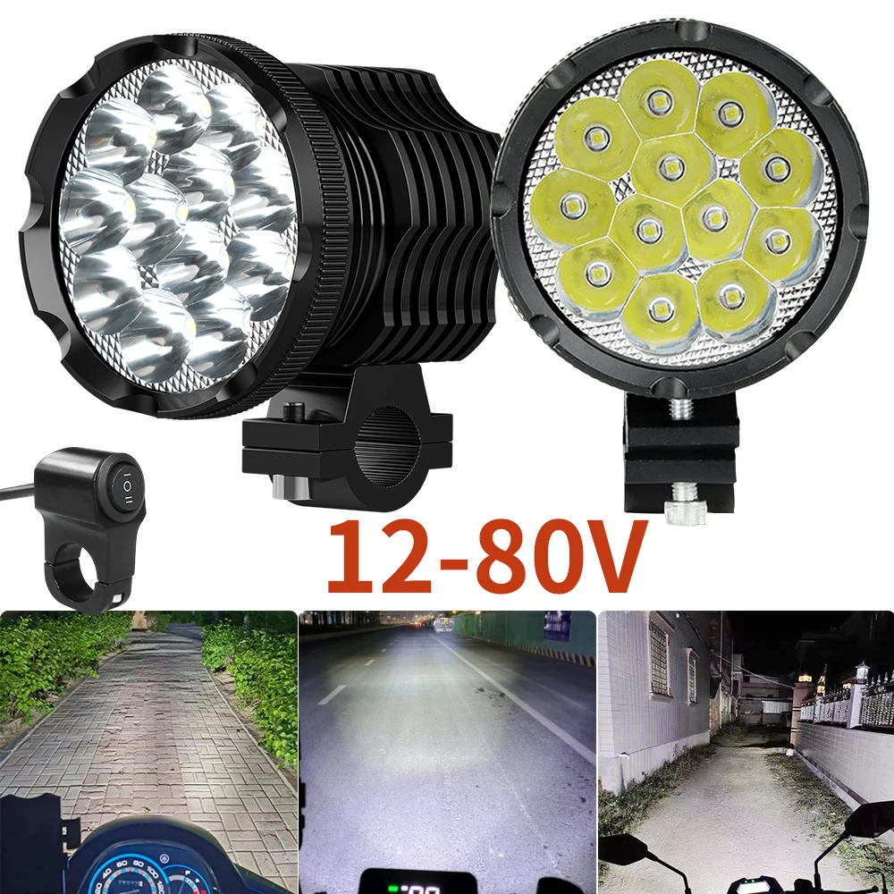 12 LED Headlights For Motorcycle LED Lights Additional Moto Spotlights ...