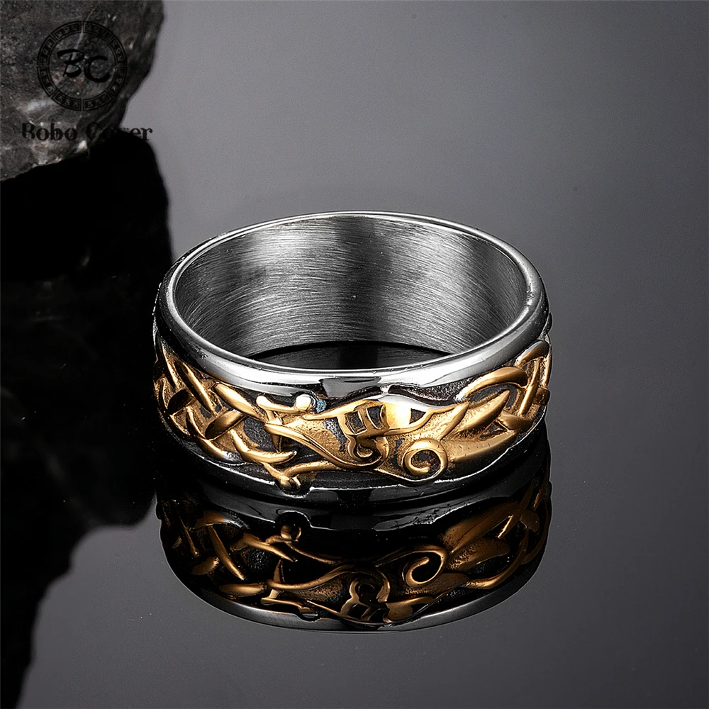Norse Mythology Midgard Serpent Snake Rings Gold Color Stainless Steel ...
