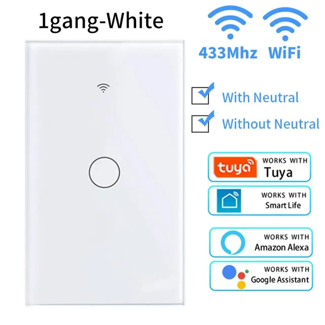Tuya WiFi Smart Light Switch US 120 Type Wall Touch Panel Without ...