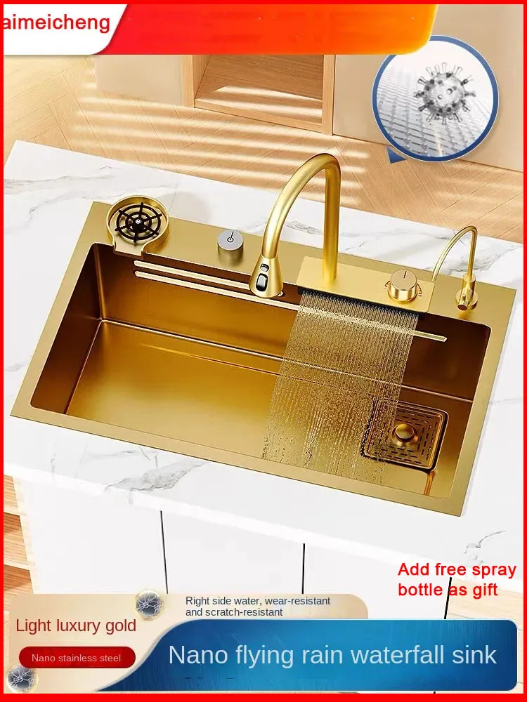 Digital-Display-Waterfall-Kitchen-Sink-Large-Single-Slot-Nano-Stainless ...