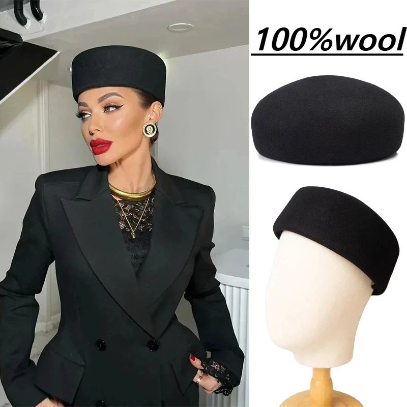 Vintage Women's Hard Top Beret Hat Autumn Winter Elegance Wool Felt ...