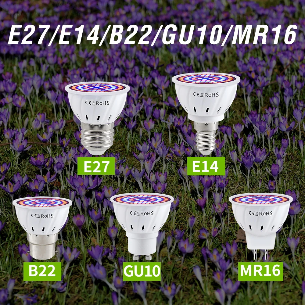 E27 LED Plant Grow Lights GU10 Full Spectrum Indoor Hydroponics Flower ...
